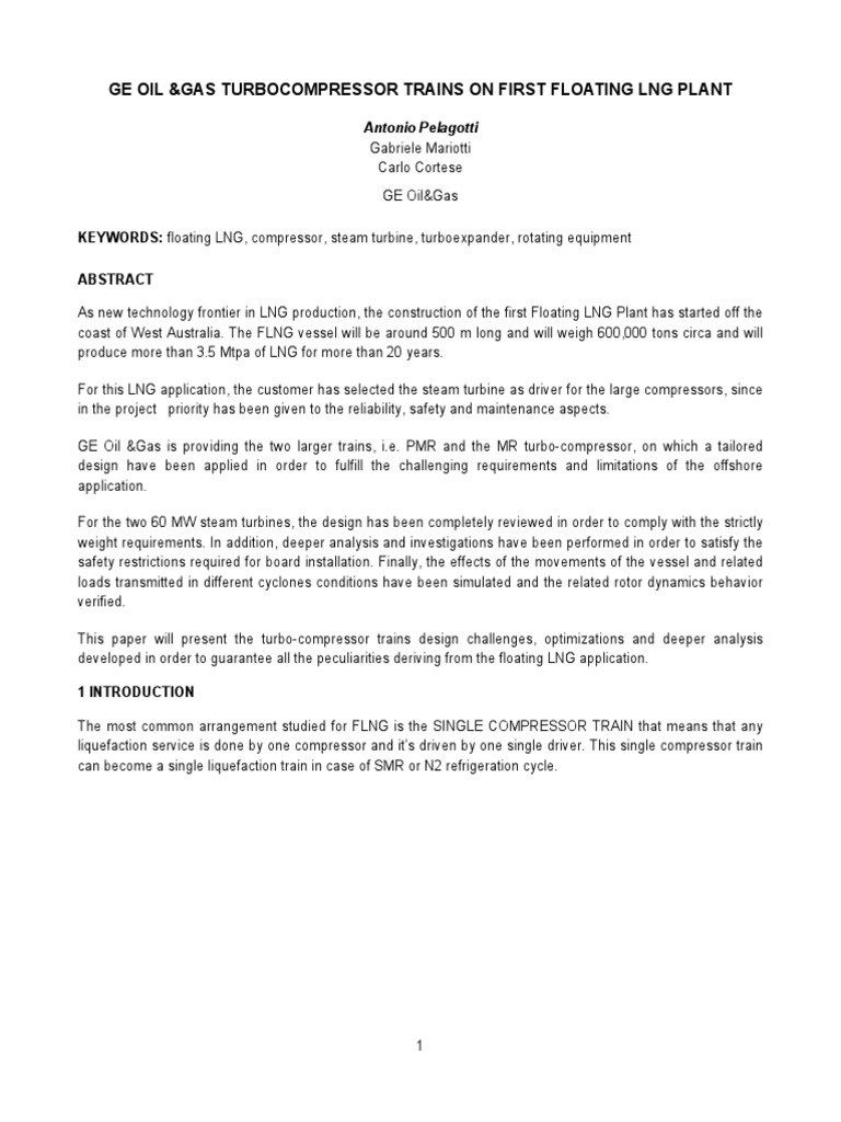 Ge Oil &gas Turbocompressor Trains On First Floating LNG Plant | PDF ...