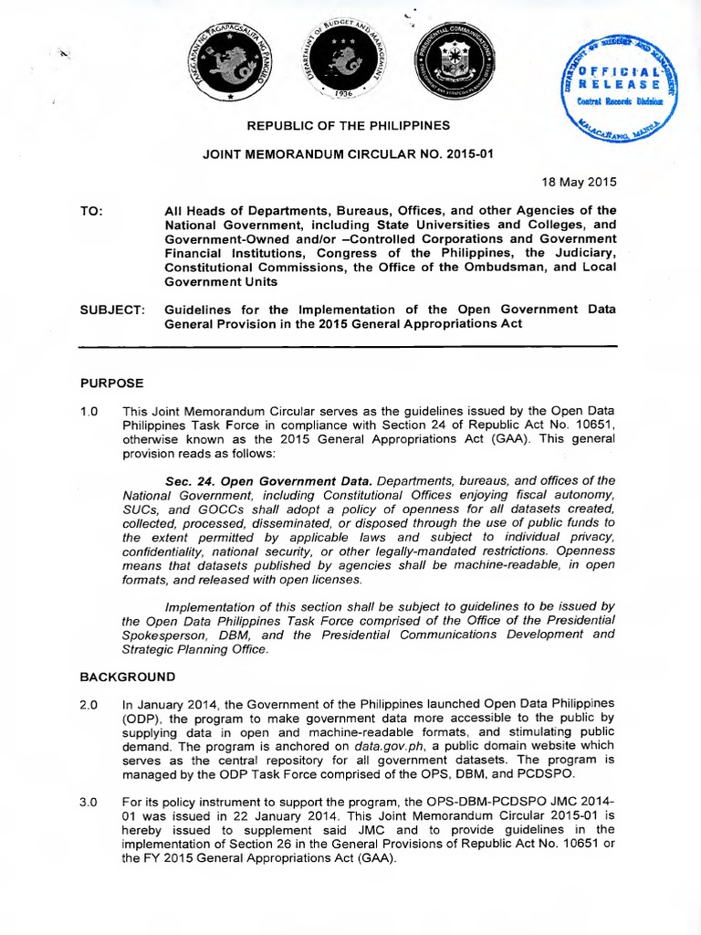 Joint Memorandum Circular No. 2015-01 | Tag (Metadata) | Metadata