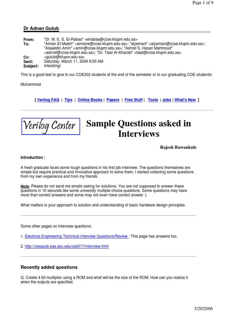 Interview Questions-Digital Design PDF | PDF | Computers