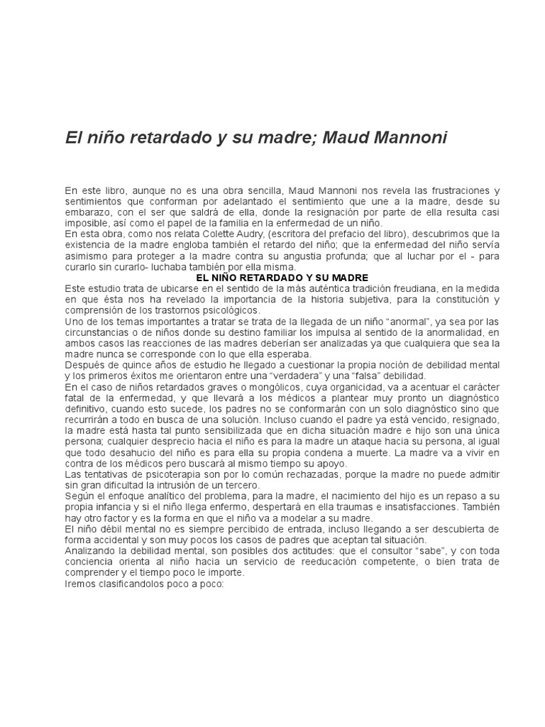 El niño retardado y su madre: análisis psicológico | PDF | Discapacidad ...