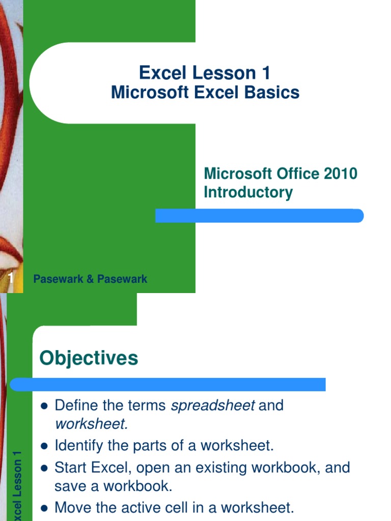 Excel Lesson 01 | PDF | Microsoft Office 2010 | Microsoft Excel