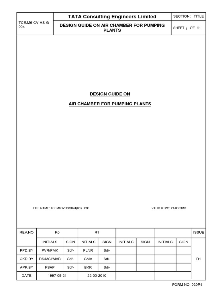 TATA Consulting Engineers Limited: Design Guide On Air Chamber For ...