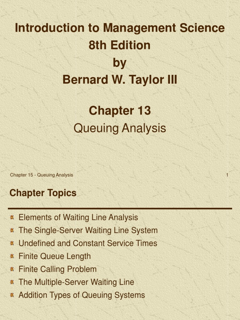 Introduction To Management Science 8th Edition by Bernard W. Taylor III | PDF | Queue (Abstract ...