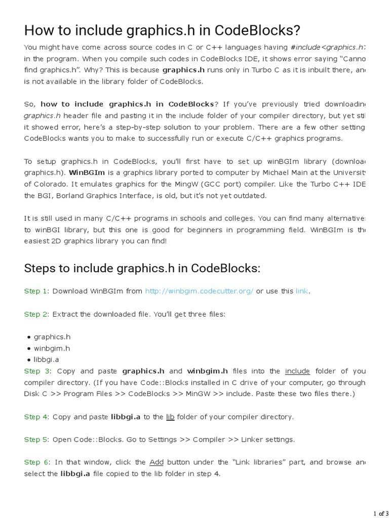 How To Include Graphicsh In Codeblocks Code With C Pdf C Programming Language