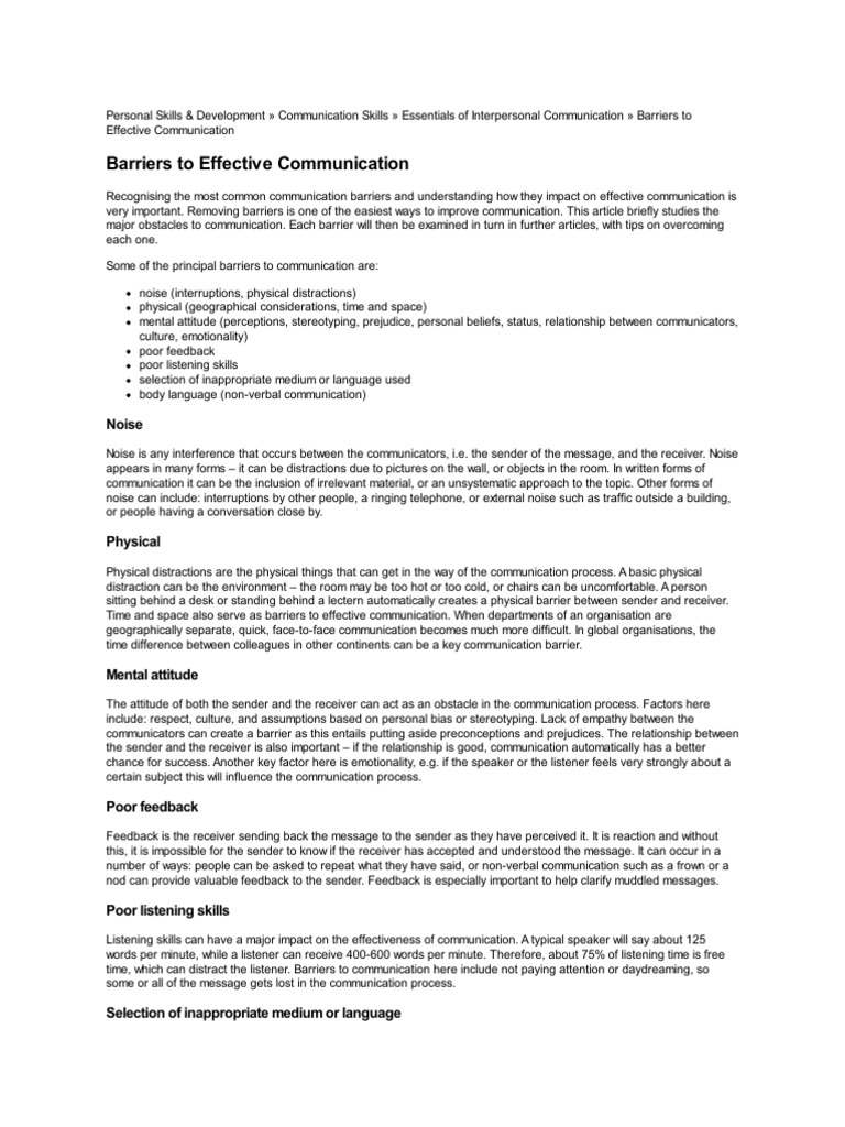 Barriers To Effective Communication | PDF | Nonverbal Communication ...