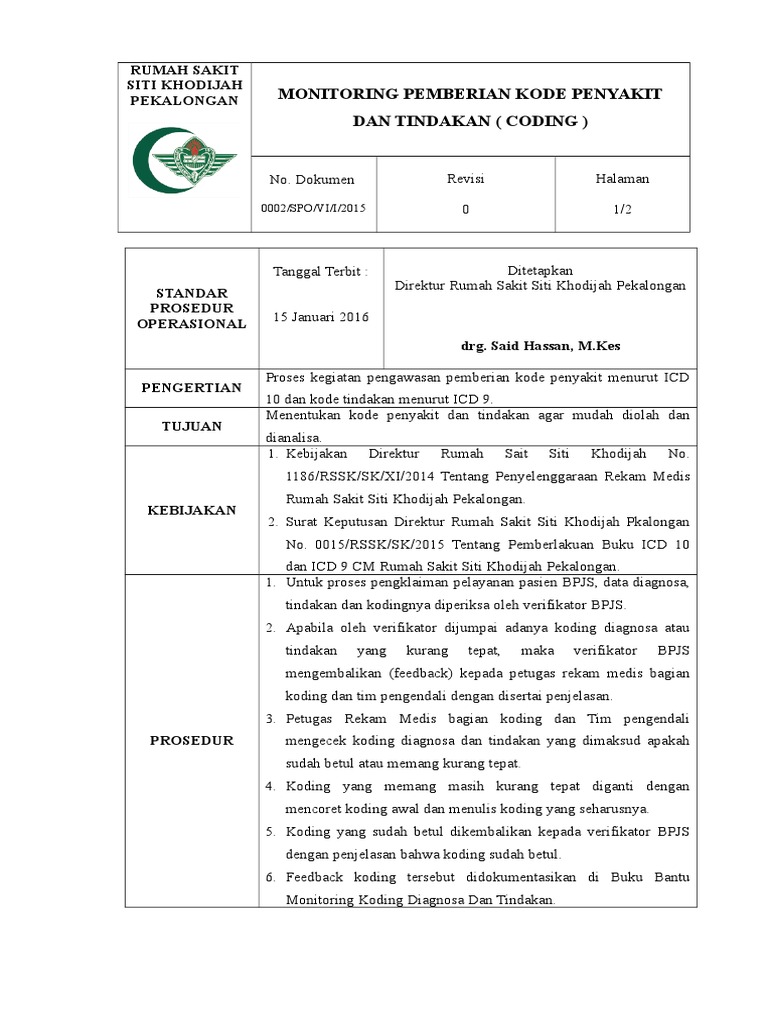 SPO MONITORING PEMBERIAN KODE PENYAKIT DAN TINDAKAN (Fix) | PDF ...