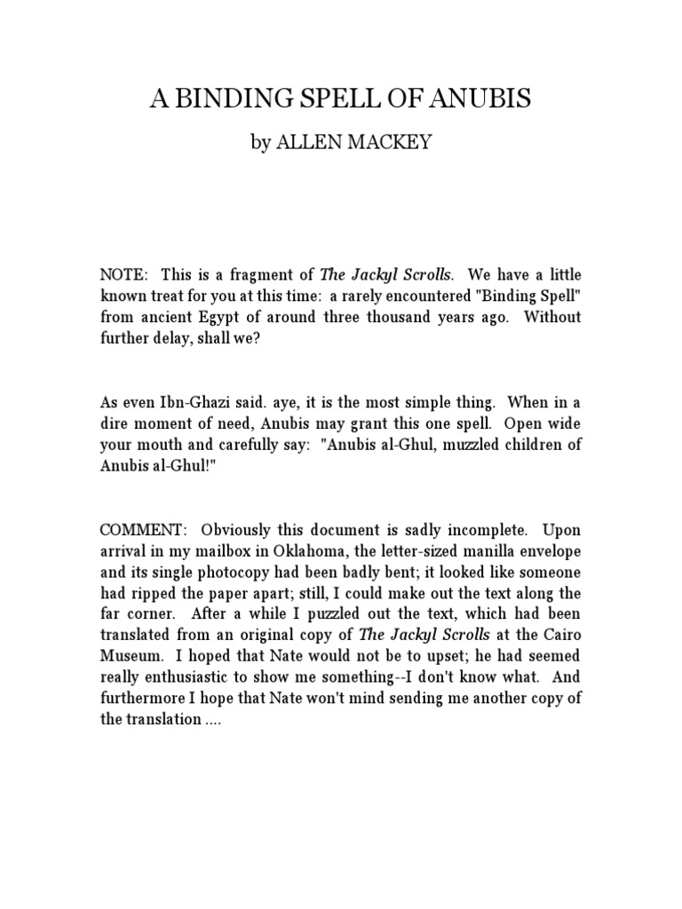 A Binding Spell of Anubis by Allen Mackey | PDF | Classics