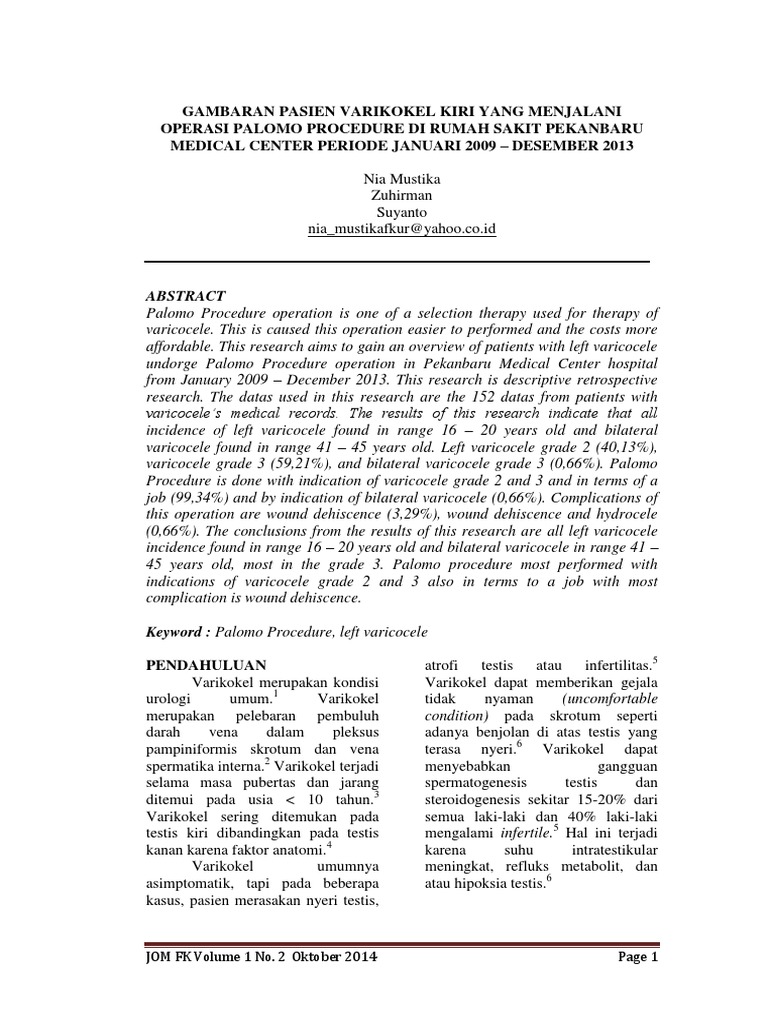 Gambaran Pasien Varikokel Kiri Yang Menjalani Operasi Palomo Procedure ...
