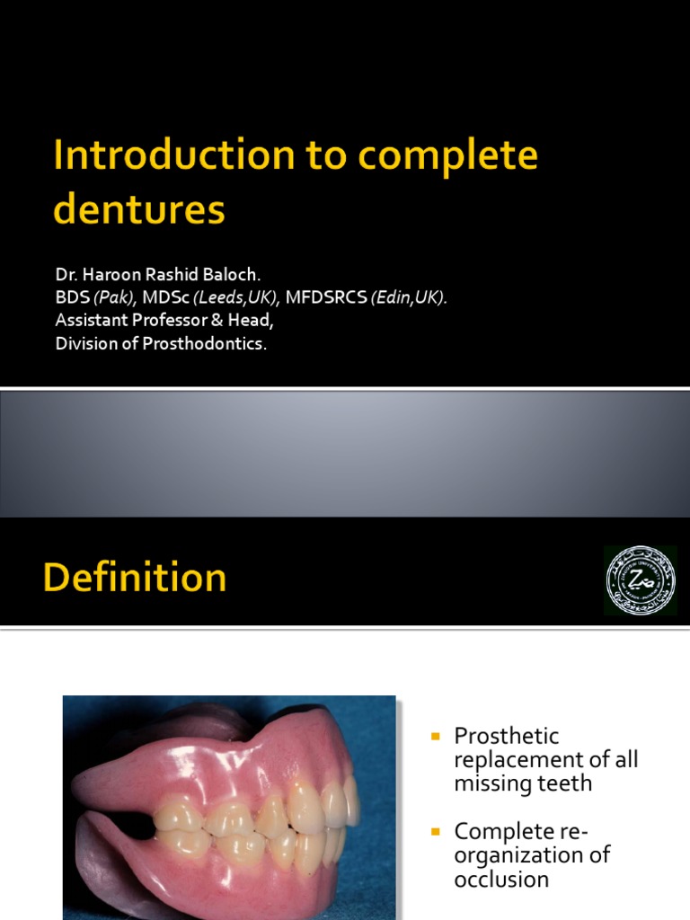 Introduction To Complete Dentures | PDF | Dentures | Clinical Medicine