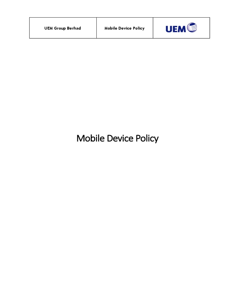 Mobile Device Policy v1.00 | PDF | Mobile App | Computing