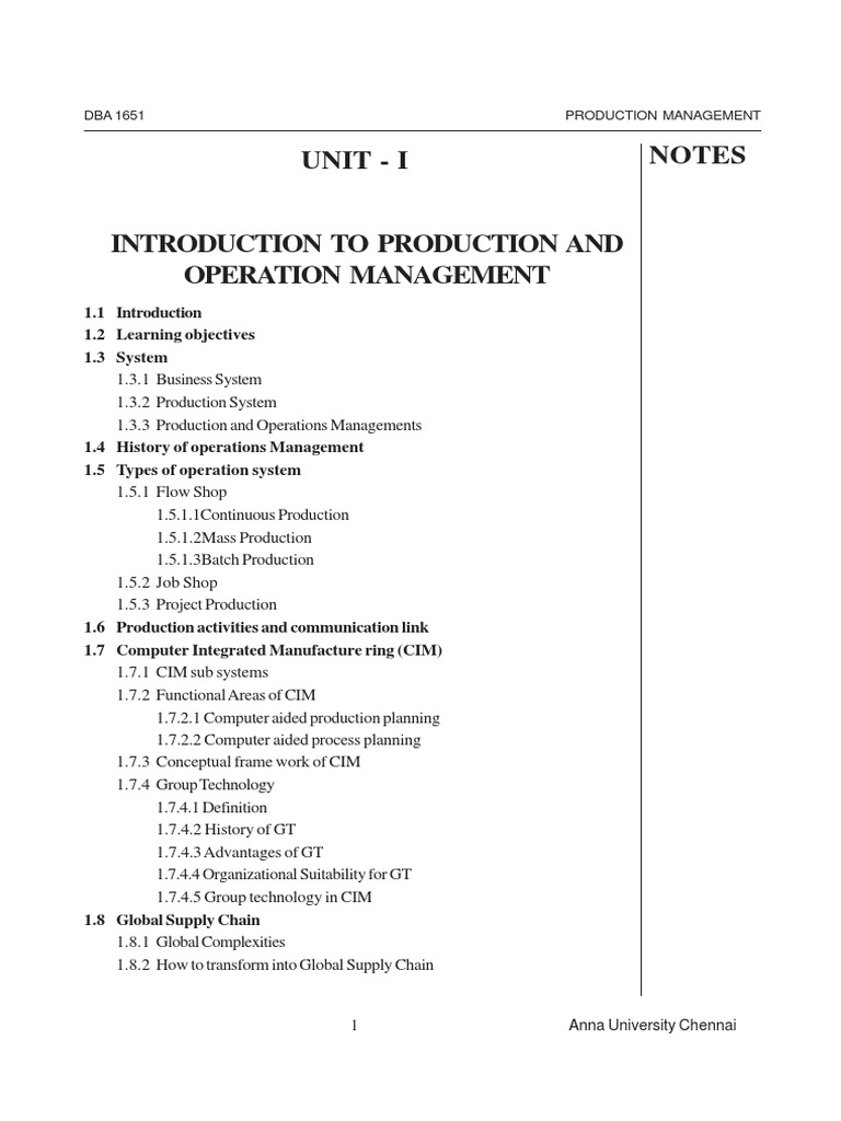 MBA Notes Production and Operation Management-1 | Operations Management ...