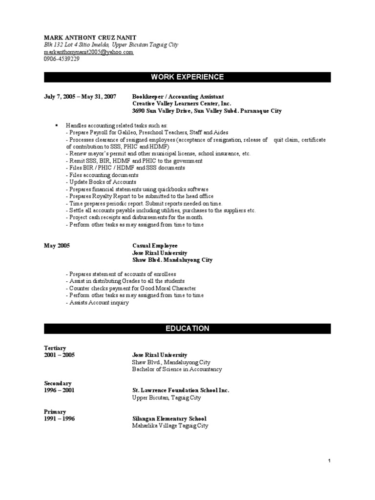 JRU Format of Resume | PDF | Business