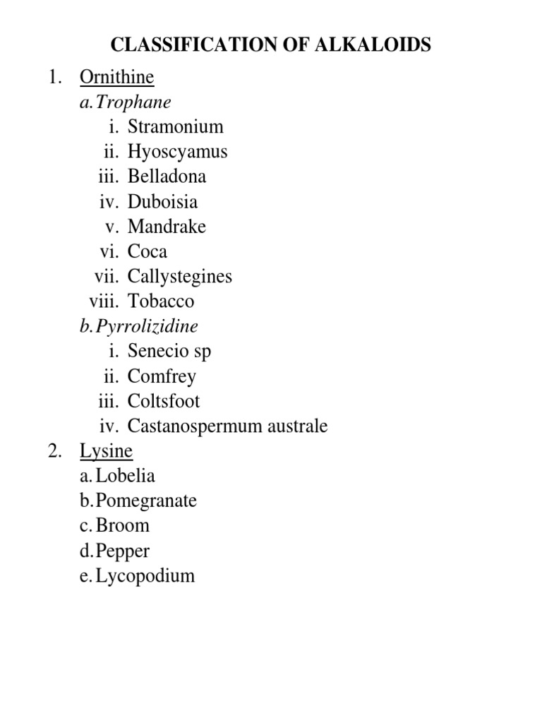 Classification of Alkaloids | PDF | Alkaloid | Medicinal Herbs And Fungi