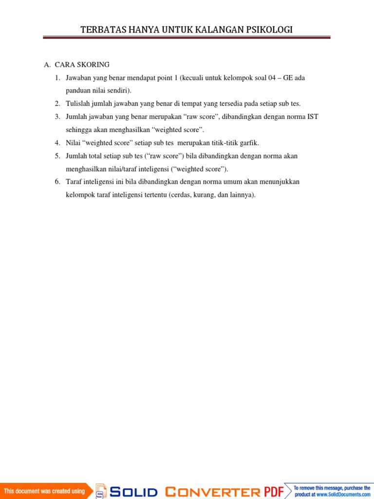 Cara Skoring Dan Norma Ist PDF | PDF