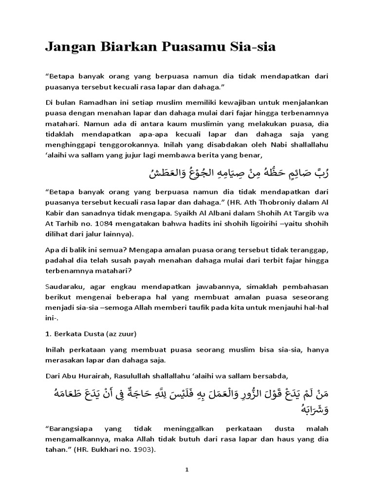 Jangan Biarkan Puasamu Sia-Sia | PDF