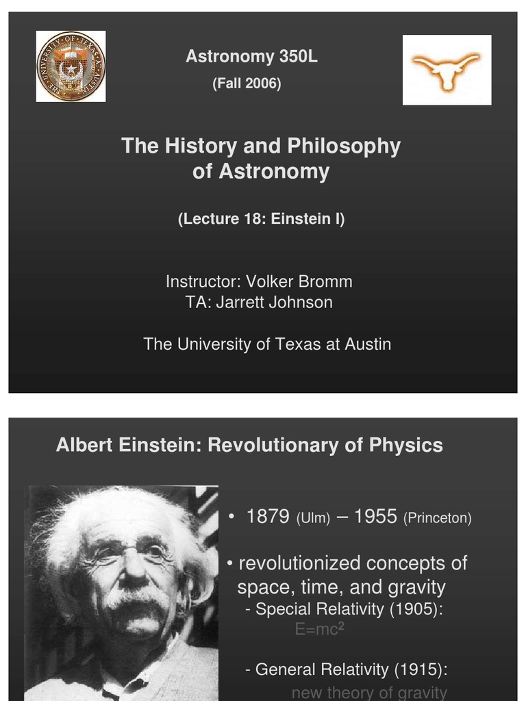 The History And Philosophy Of Astronomy Lecture 18 Einstein