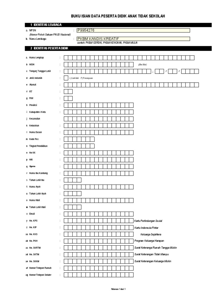 Data Demografi Peserta Didik PKBM | PDF