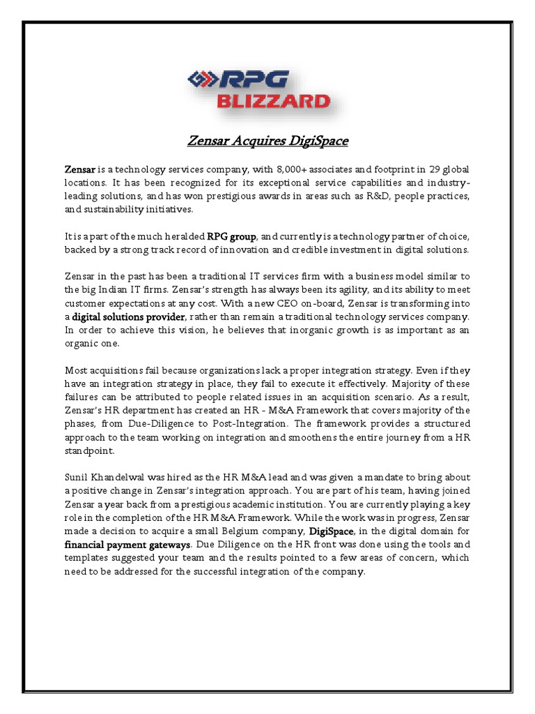 Zensar's Strategic DigiSpace Acquisition | PDF | Mergers And Acquisitions | Employee Retention