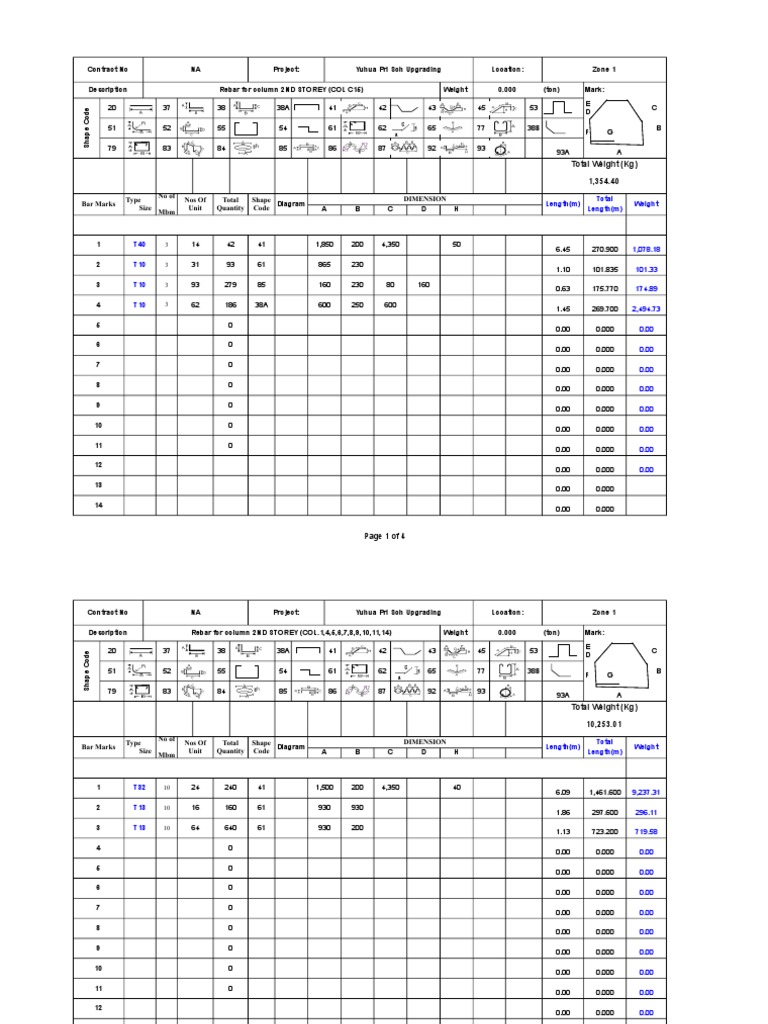 Reinforcement Bar Schedule for Column Works of the Yuhua Primary School ...