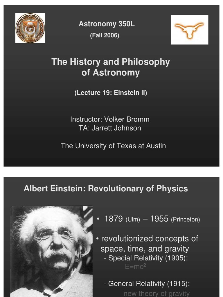 The History and Philosophy of Astronomy Lecture 19: Einstein ...