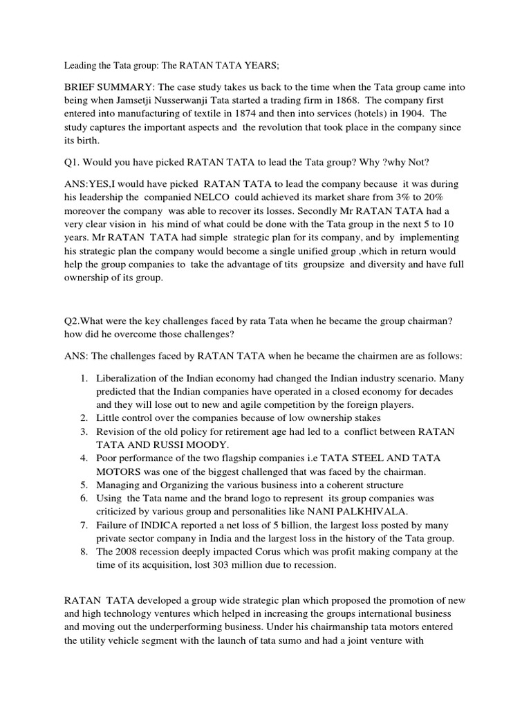 Tata Case Study | PDF | Business | Economy (General)