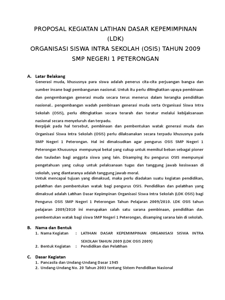 Contoh Proposal Kegiatan LDK Osis | PDF