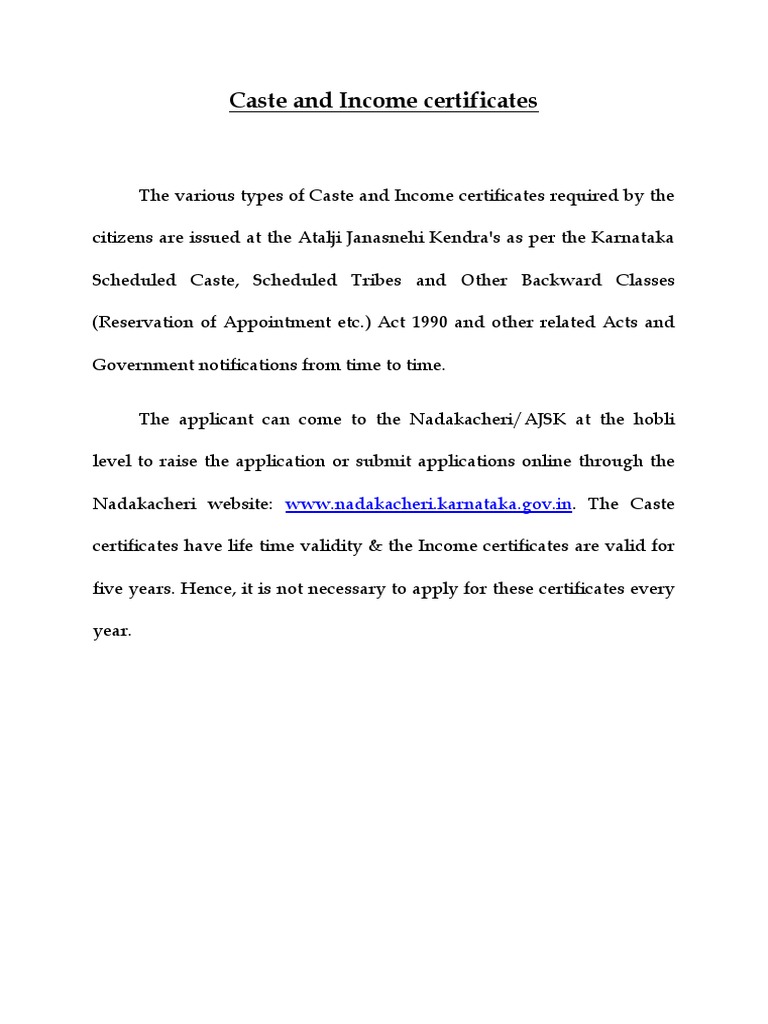Caste and Income Certificates | PDF