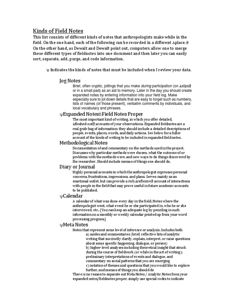 5.2 Fieldnotes Handout | PDF | Field Research | Ethnography