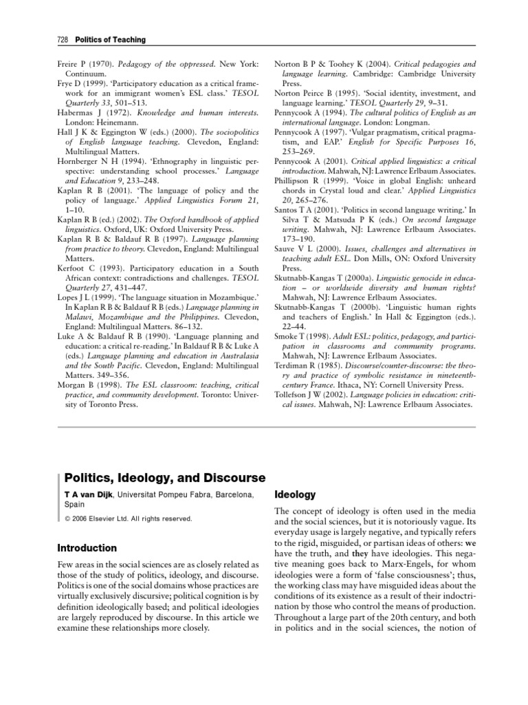 Politics, Ideology and Discourse Van Dijk 2006 | PDF | Social Group ...