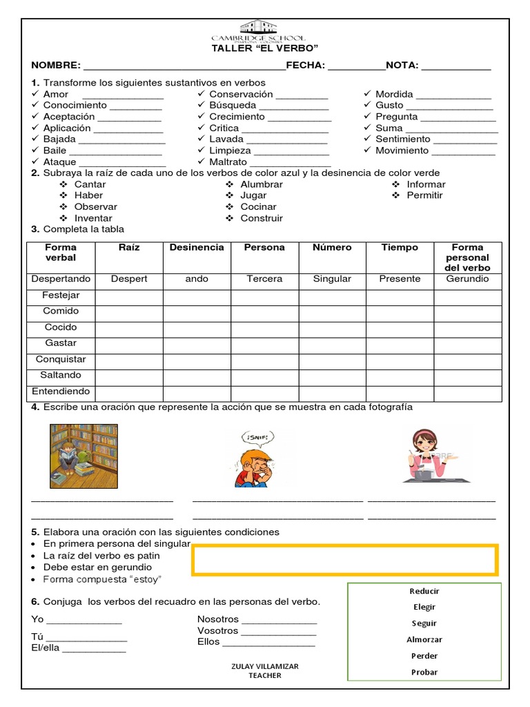 El Verbo Taller 3 Periodo Pdf Verbo Semántica