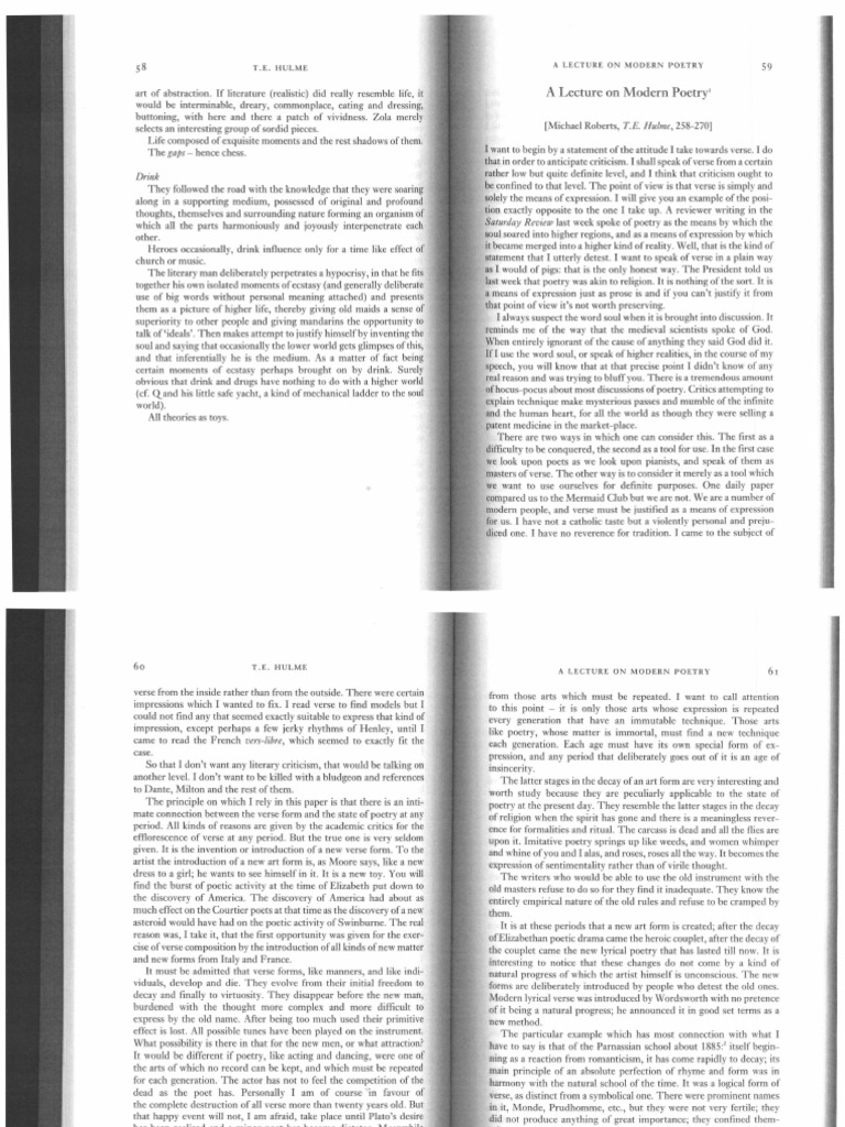 T.E. Hulme's Modern Poetry Insights | PDF | Metre (Poetry) | Poetry