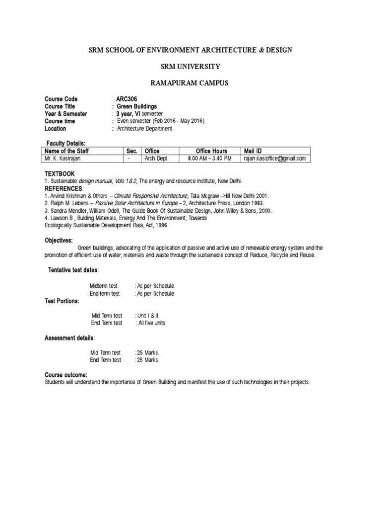 ARC 306 Green Building Lesson Plan | PDF | Sustainable Design ...