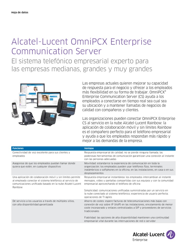Omnipcx Enterprise Communication Server Datasheet Es | PDF | protocolo de Iniciacion de Sesion ...
