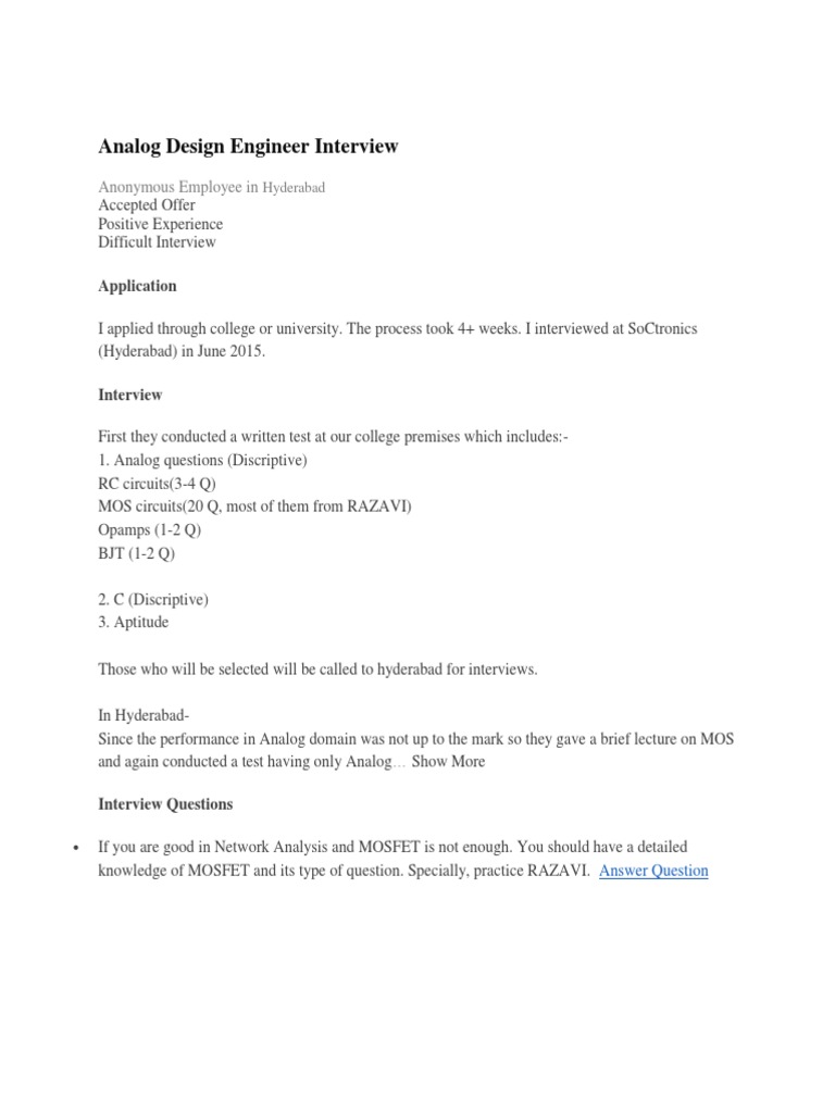 Analog Design Engineer | PDF