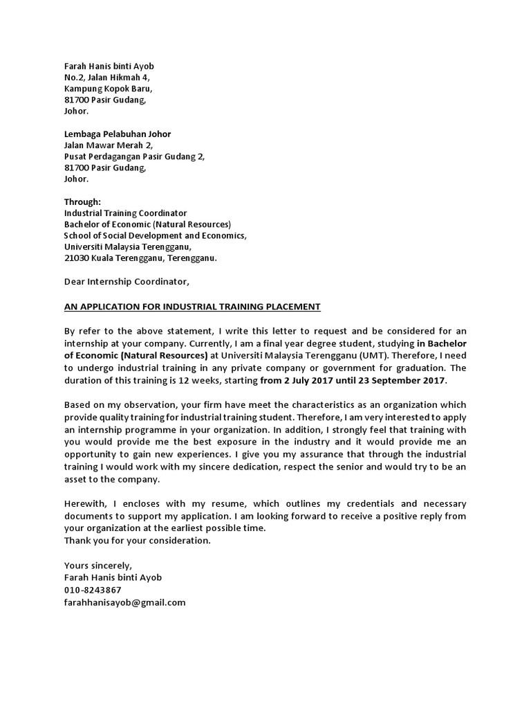 Lembaga Pelabuhan Johor: An Application For Industrial Training Placement | PDF