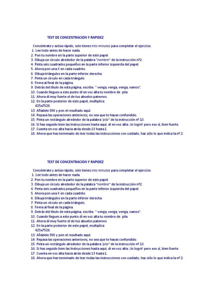 Test de Concentración y Rapidez | PDF