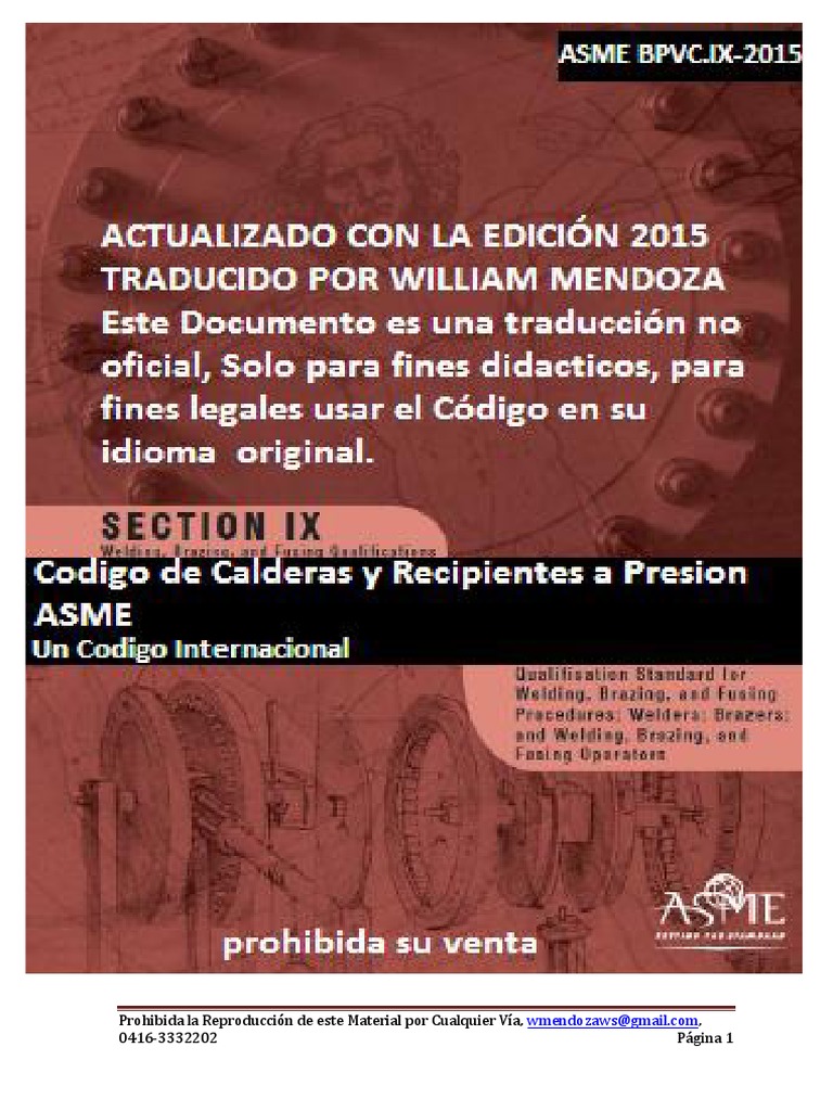 Código Asme, Sección Ix, Parte QW en Español-2015 (Ultima) | Soldadura | Construcción
