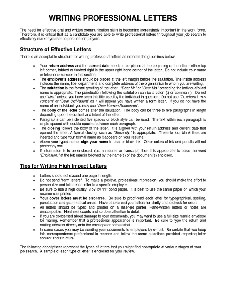 Professional Letters Guide | PDF