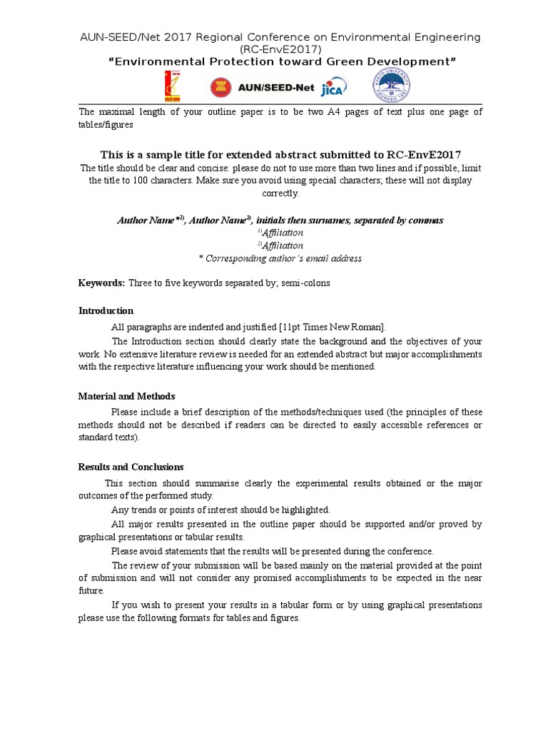 Extended Abstract Template RC EnvE2017 (Uploaded) | PDF | Abstract ...