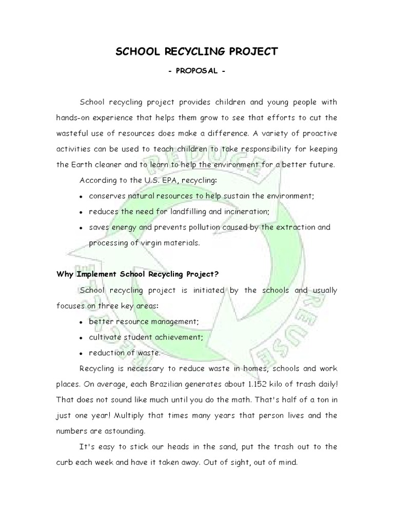 School Recycling Project PROPOSAL | PDF | Recycling | Environmental Issues