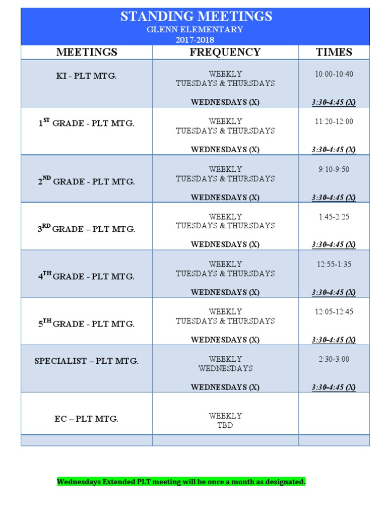 Glenn Elementary PLT Meeting Schedule | PDF | Behavior Modification ...