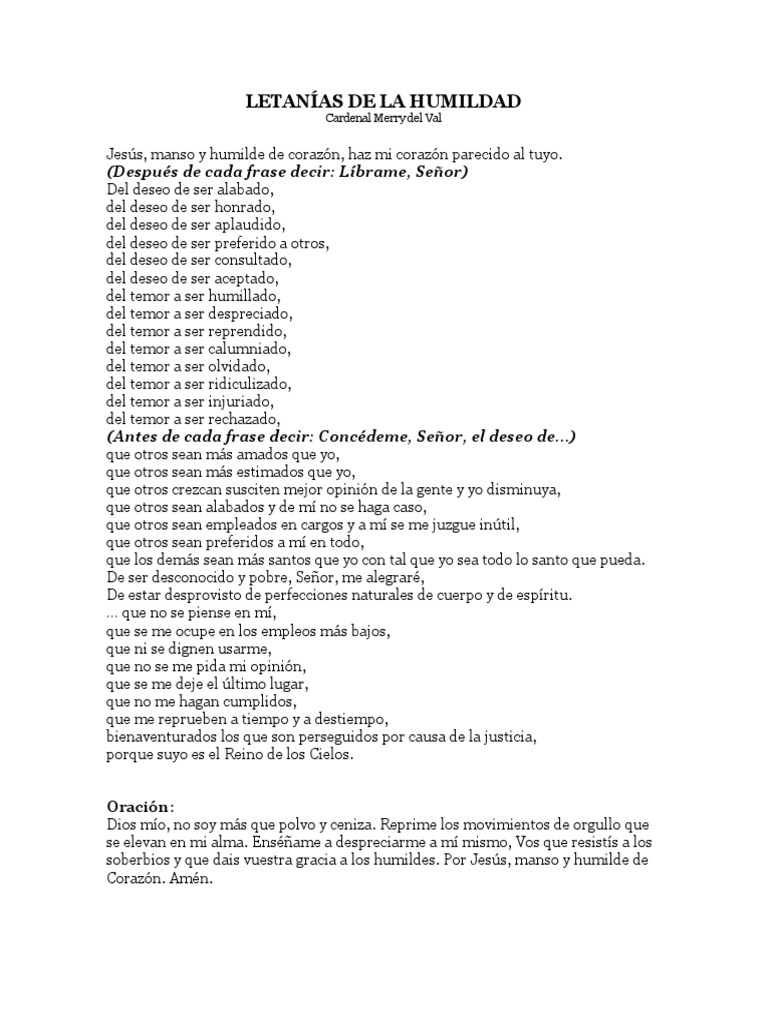 Letanías de la Humildad del Cardenal Merry del Val | PDF | Orgullo ...