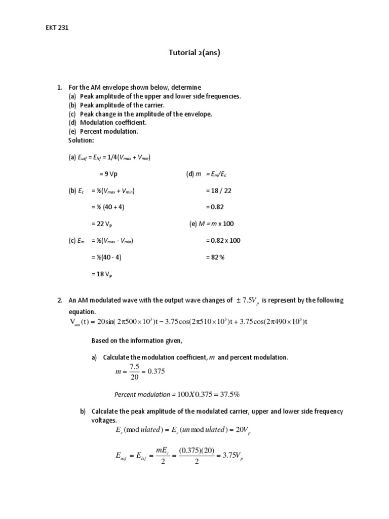 Tutorial2 Answer | PDF | Frequency Modulation | Amplitude