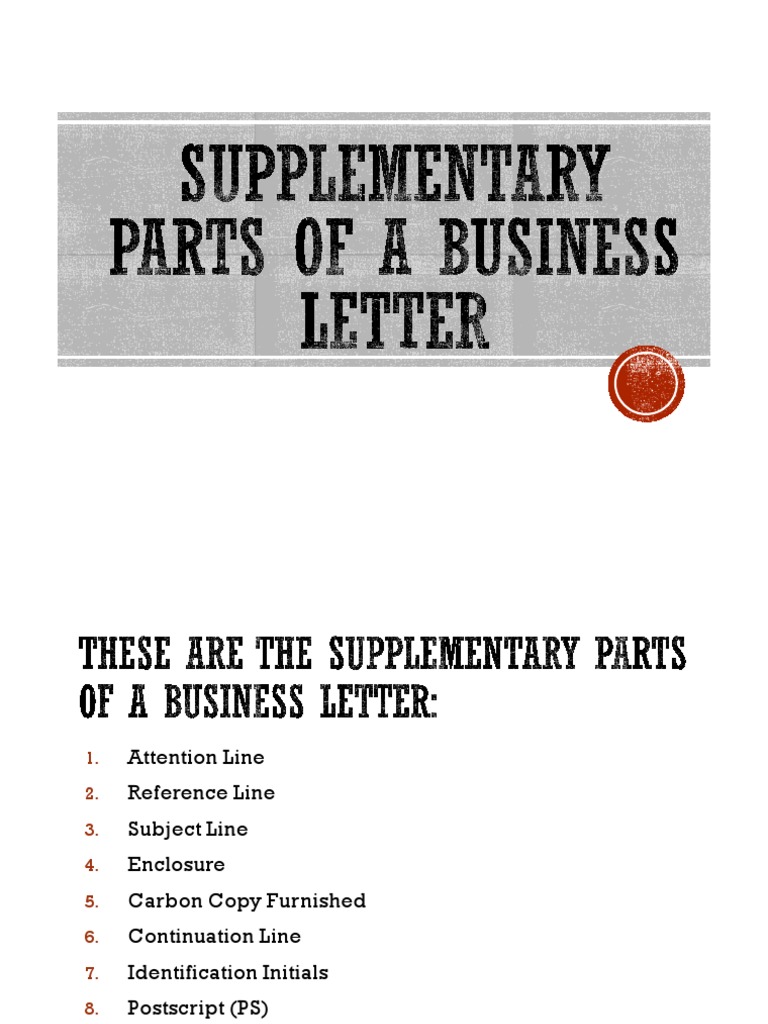 Supplementary Parts of a Business Letter | Written Communication ...