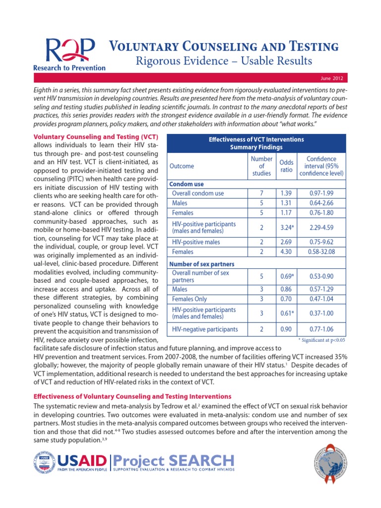 Voluntary Counseling and Testing: Rigorous Evidence - Usable Results ...