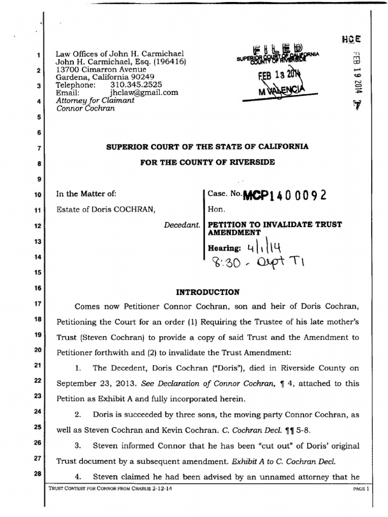 01_petition Re Trust to Invalidate Trust Amendment Filed | Trust Law ...