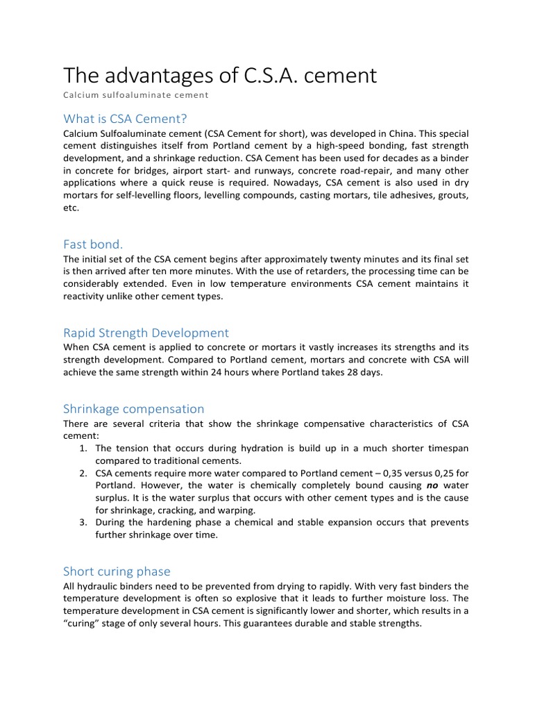 What Is CSA Cement. | PDF | Concrete | Building Engineering