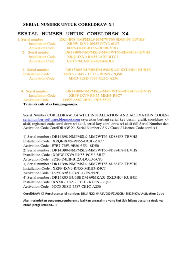 Serial Number Untuk Coreldraw x4 | PDF
