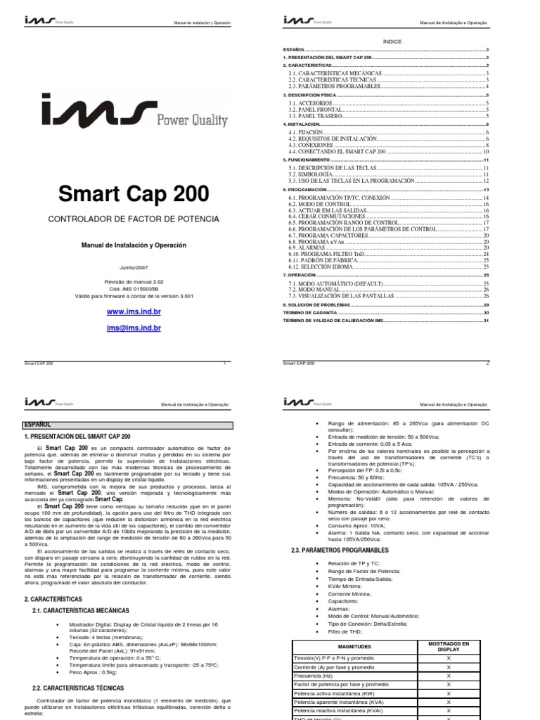 Ims Smart Cap 200 Manual PDF | PDF | Energia electrica | Corriente ...
