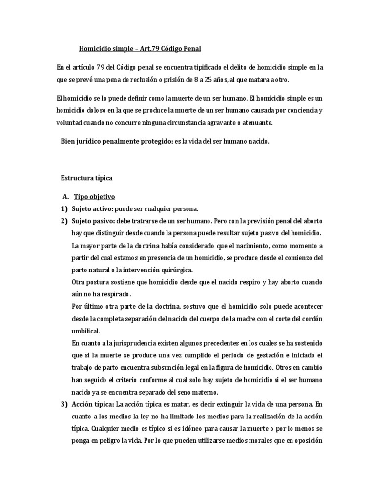 Homicidio Simple Prueba Homicidio Intención Derecho Penal 